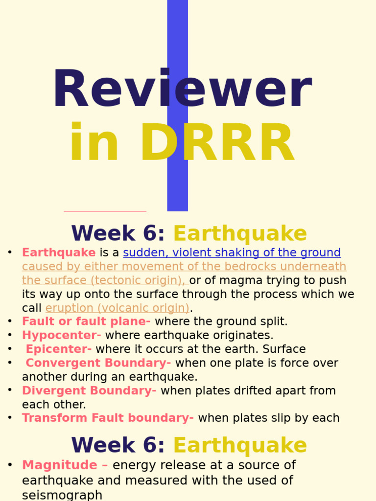 Finals Reviewer DRRR | PDF | Volcano | Earthquakes