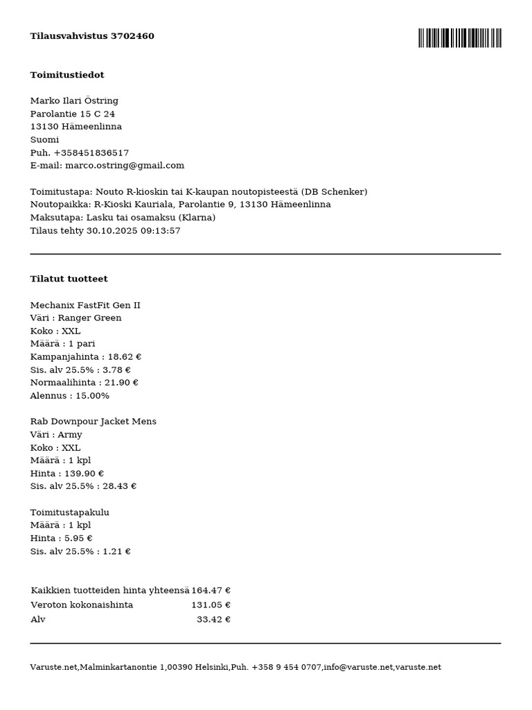 Tilausvahvistus 3702460 | PDF
