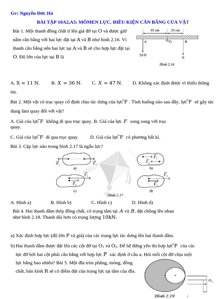 BÀI TẬP 1 lớp 10A2 và 10A5 - 2024-2025 | PDF