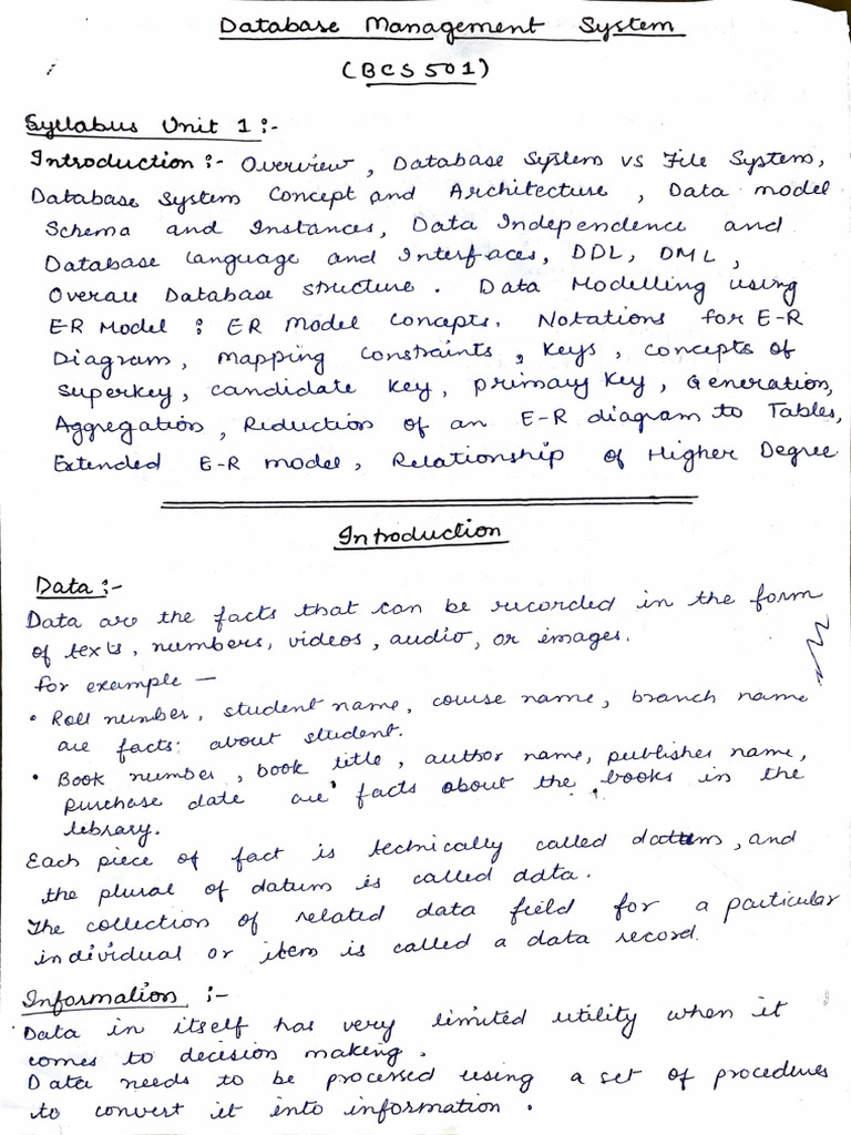 DBMS Unit 1 Part 1 | PDF