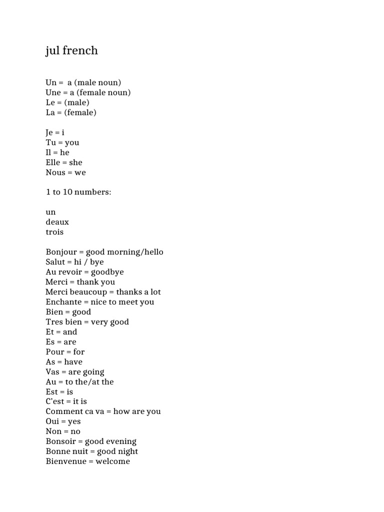 Basic French Vocabulary Guide | PDF