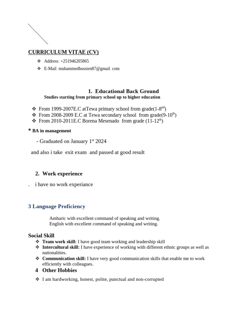 Curriculum Vitae of Recent Management Graduate | PDF