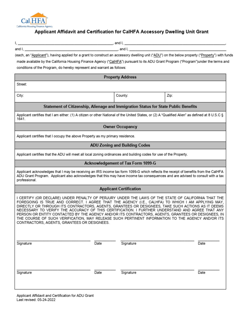 Affidavit Applicant ADU Grant | PDF | Affidavit | Citizenship Of The ...