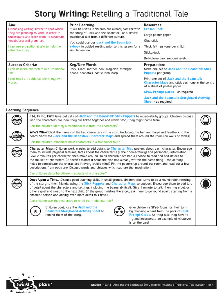#Lesson Plan Retelling A Traditional Tale | PDF | Jack And The ...