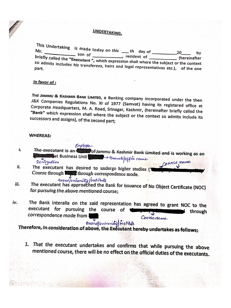 Undertaking Sample | PDF
