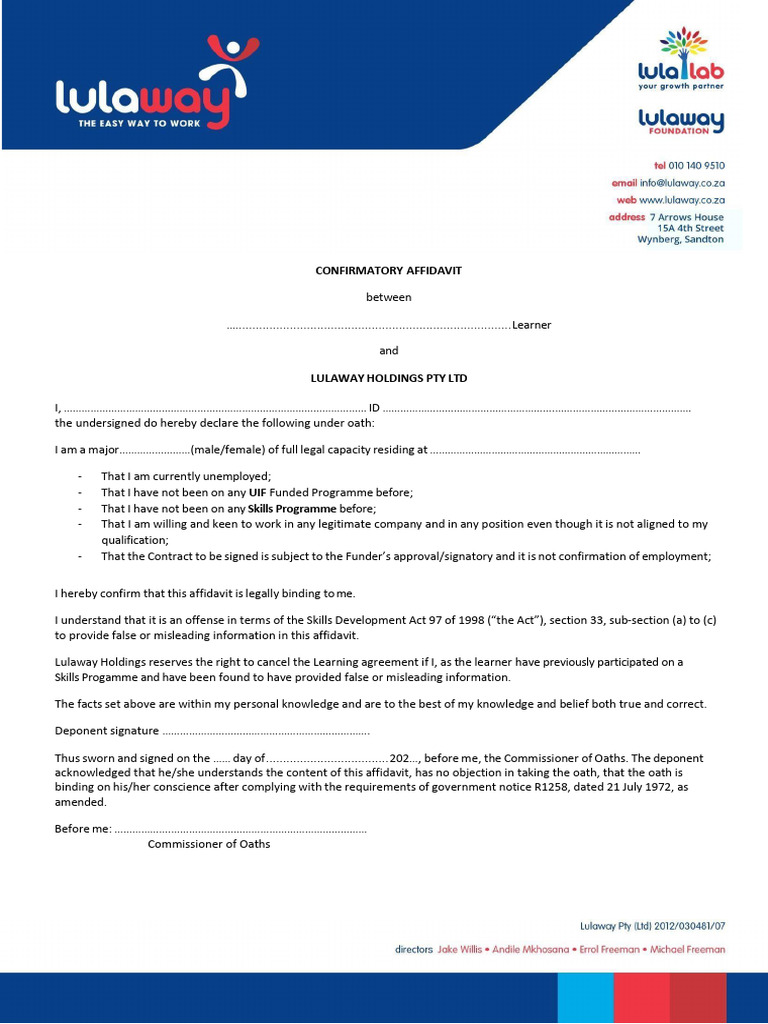 Lulaway Registration Affidavit Form | PDF