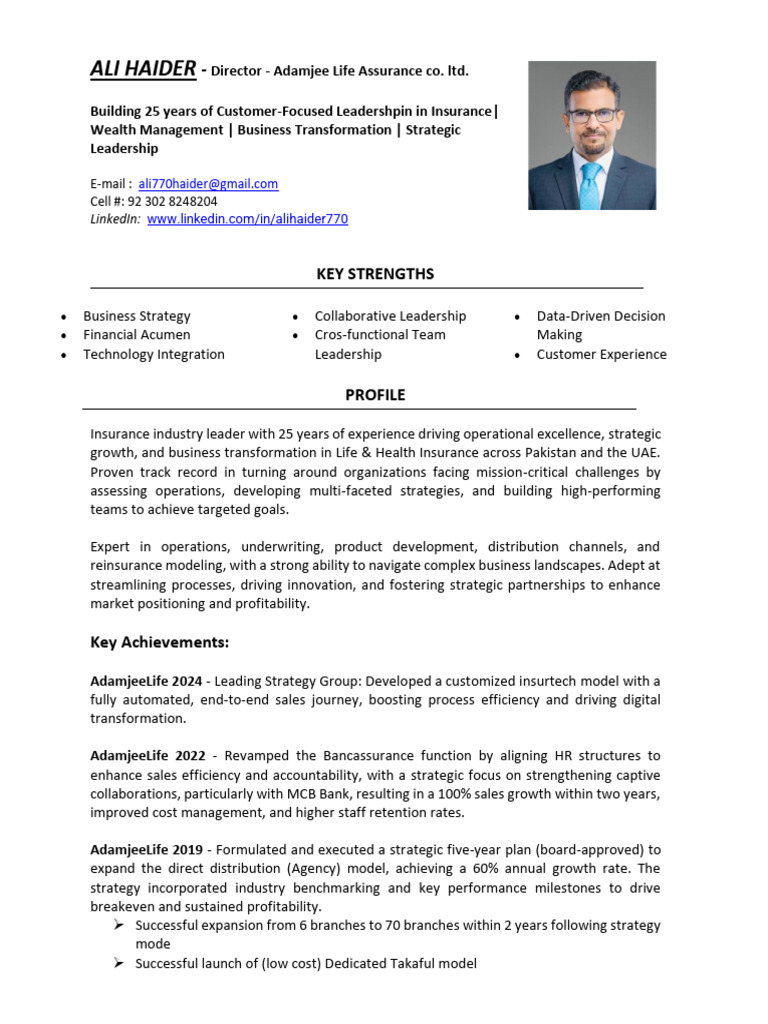 Ali Haider: Insurance Leadership Profile | PDF | Insurance | Underwriting
