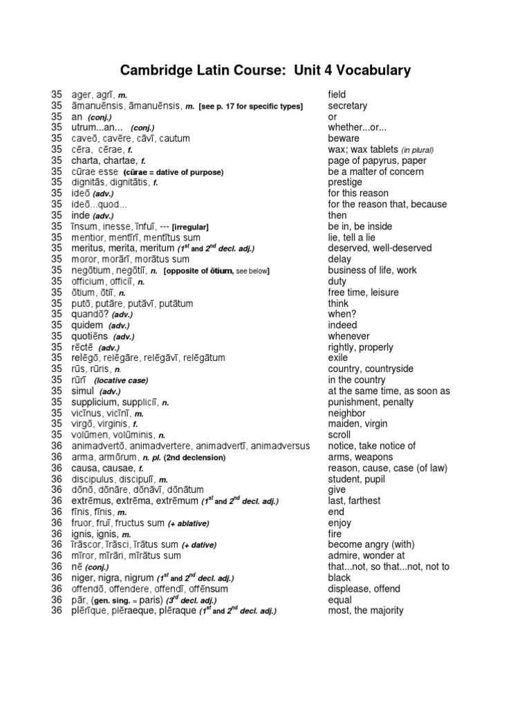 Cambridge Latin Course: Unit 4 Vocabulary: (Cūrae Dative of Purpose ...