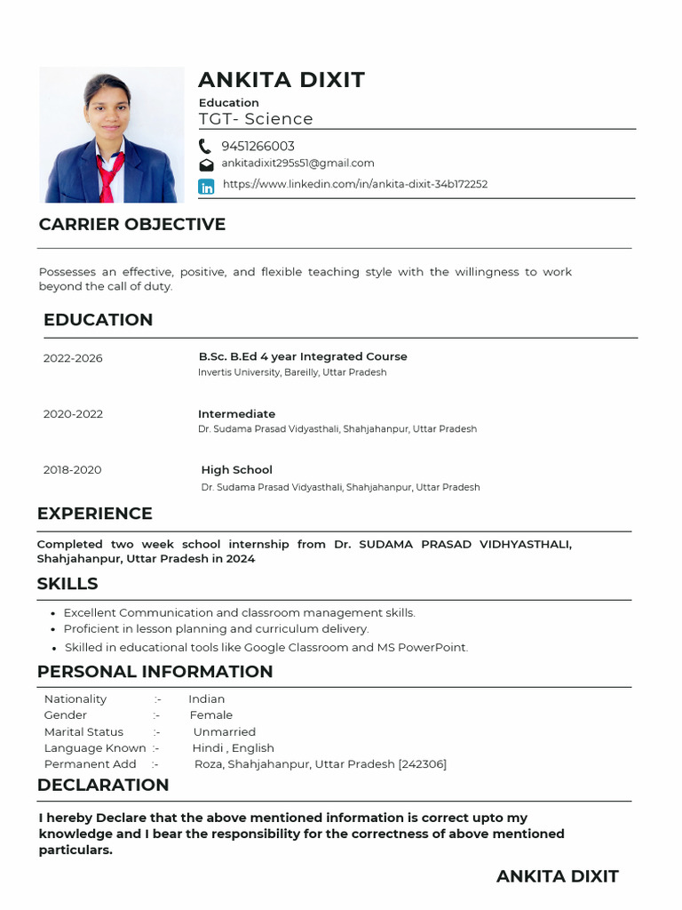 Ankita Dixit: Carrier Objective | PDF