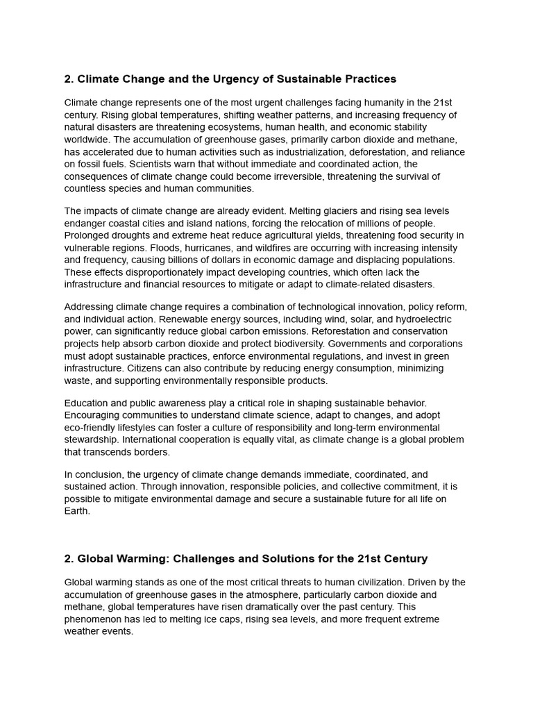 Urgent Climate Action for a Sustainable Future | PDF | Climate Change ...