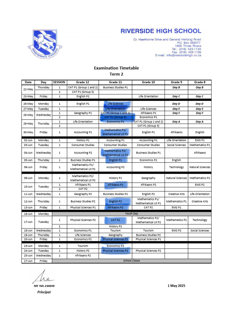 Grade 12 Examination Timetable 2025 | PDF