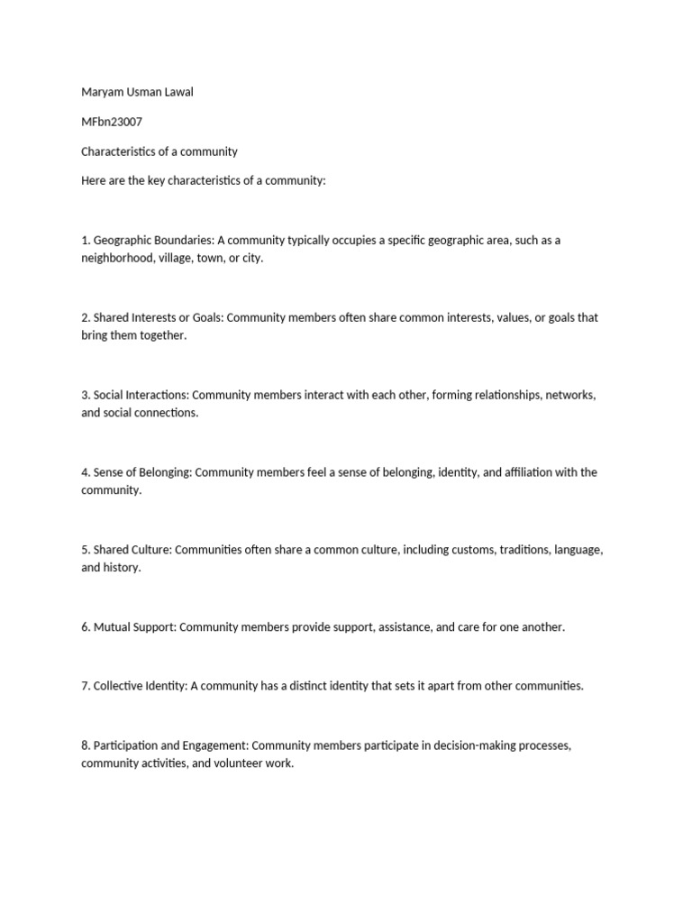 Characteristics of A Community | PDF
