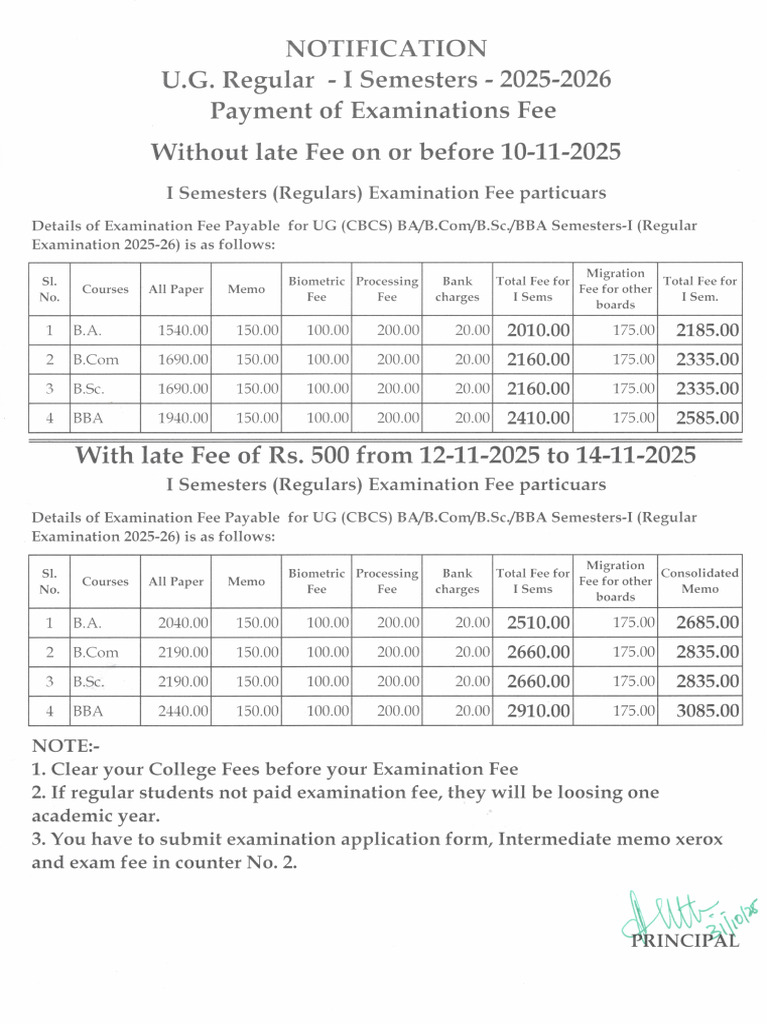 Ug - Exam Fee 2025-2026 | PDF