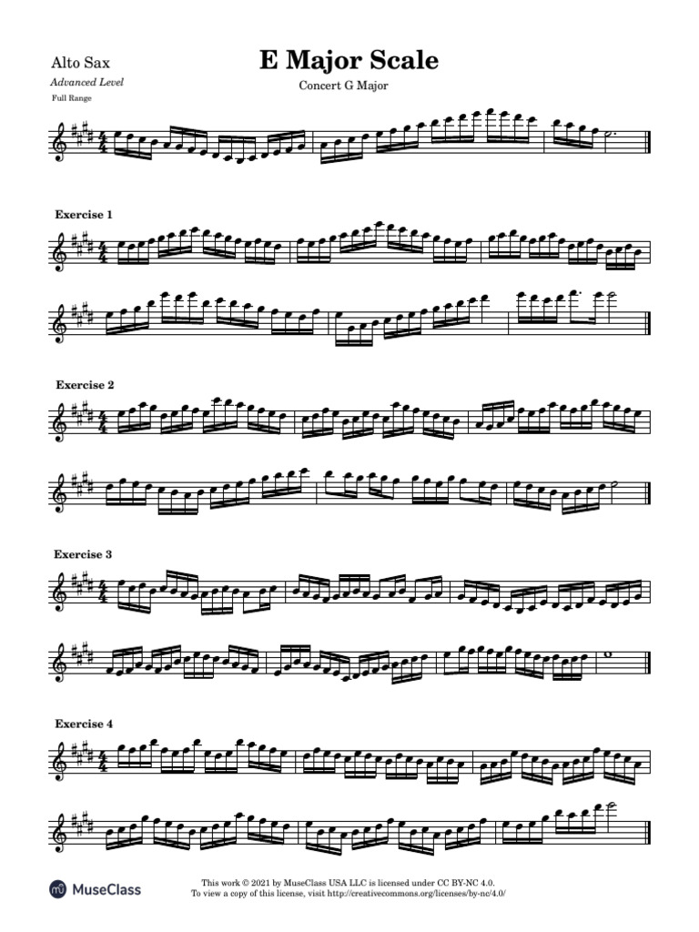Concert G Major Scale Exercises Advanced For Alto Sax | PDF