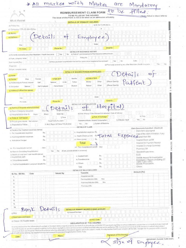 Reimbursement Claim Form Filling Guideline | PDF