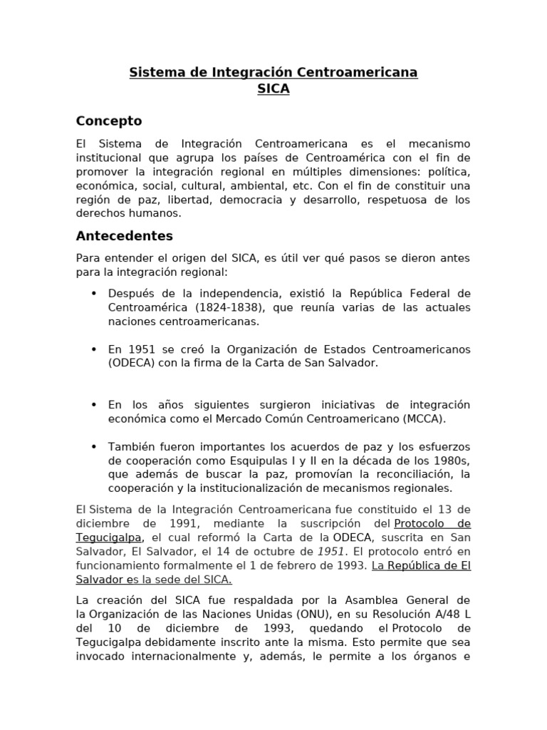 Sistema de Integración Centroamericana SICA | PDF | Gobierno