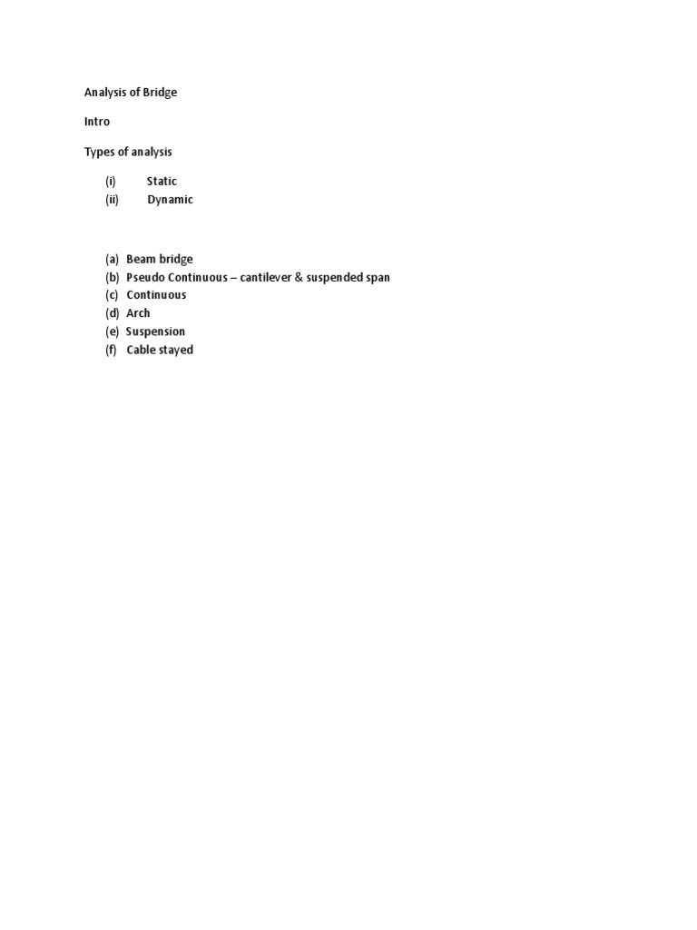 Analysis of Bridge Intro Types of Analysis (I) Static (Ii) Dynamic | PDF