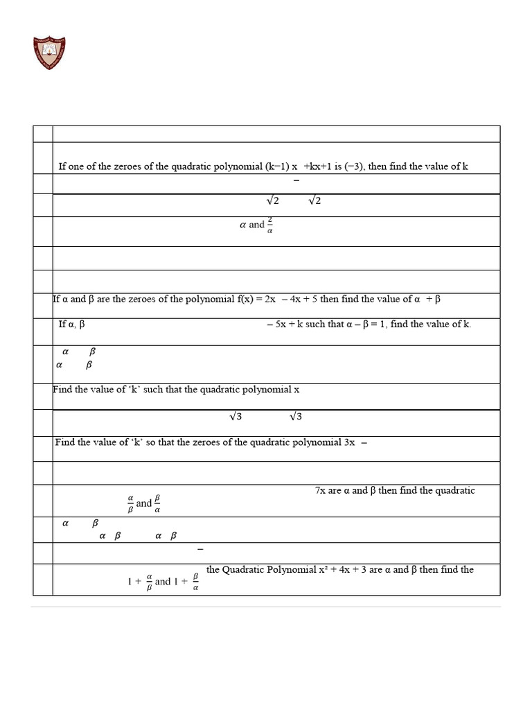 Grade 10 Polynomials Worksheet | PDF | Zero Of A Function | Polynomial
