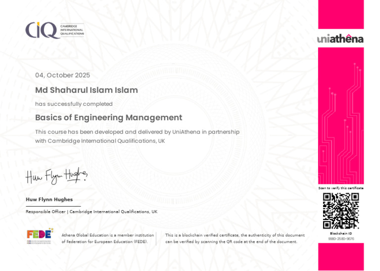 MD Shaharul Islam CR809 Certificate | PDF
