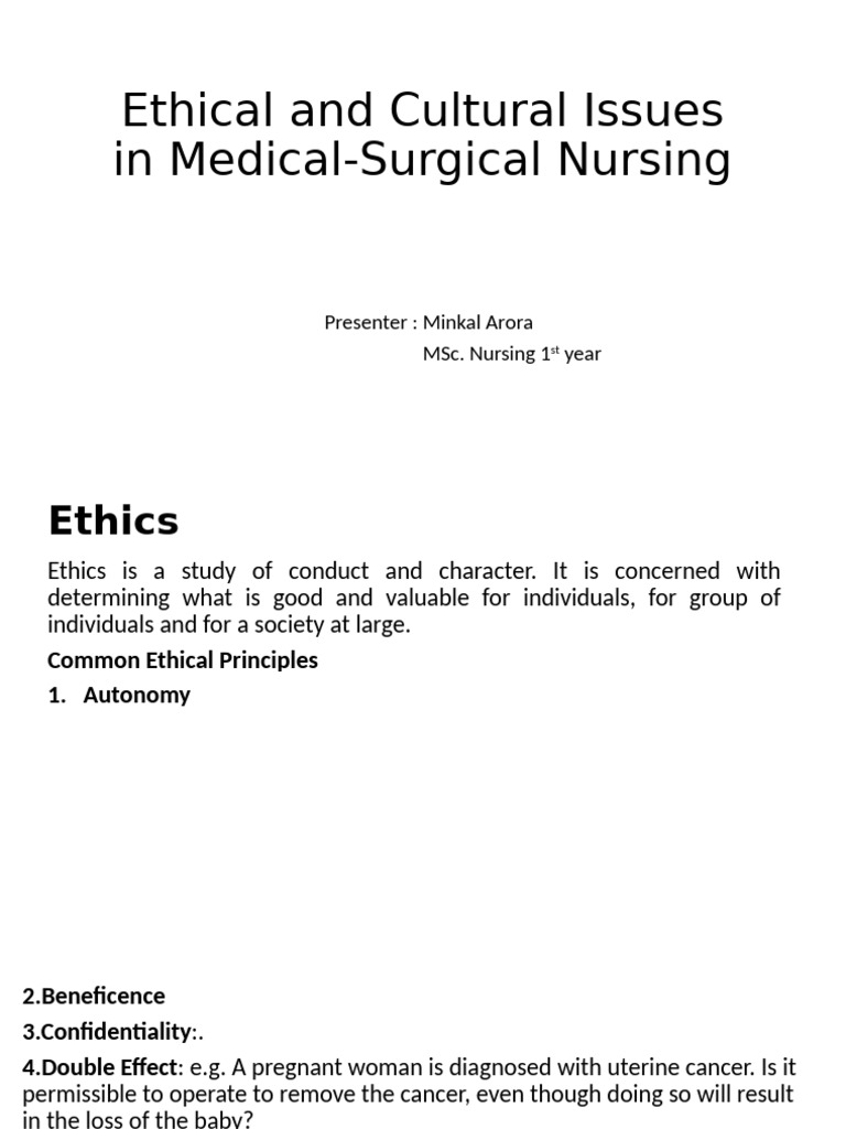 Ethical and Cultural Issues in Medical-Surgical Nursing | PDF | Health ...