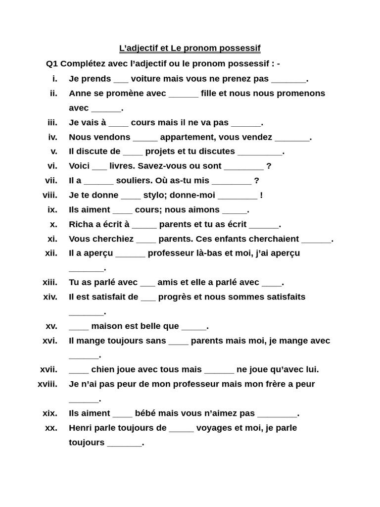 L'Adjectif Et Le Pronom Possessif | PDF