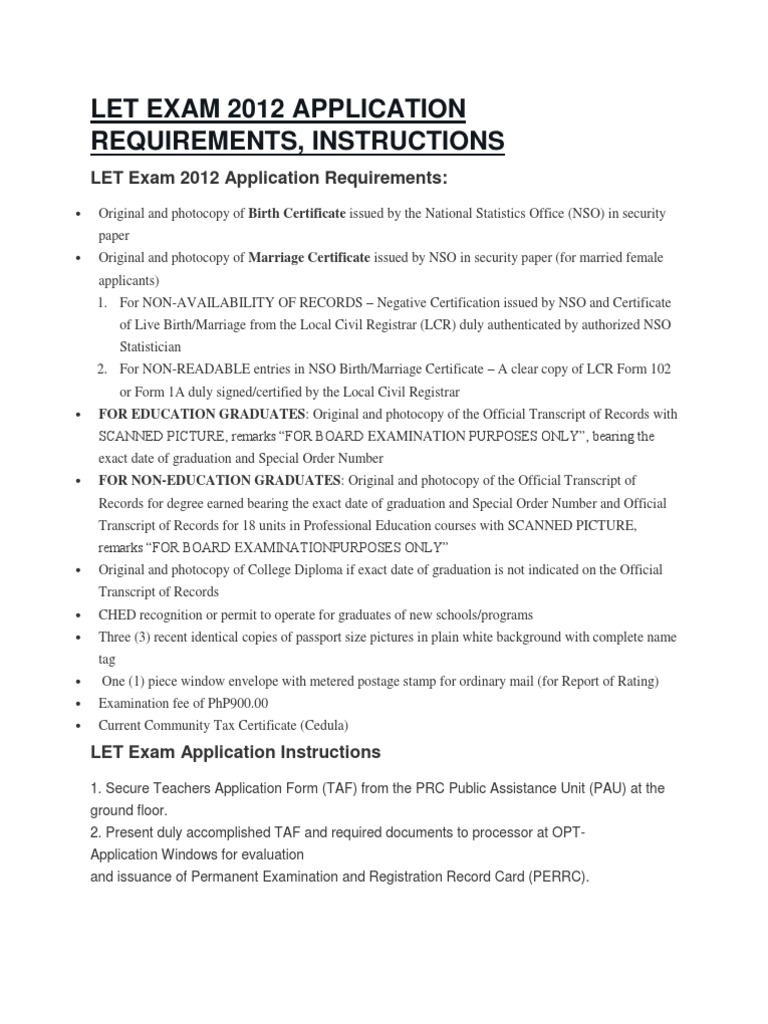 Application Requirements and Instructions for the 2012 Licensure ...