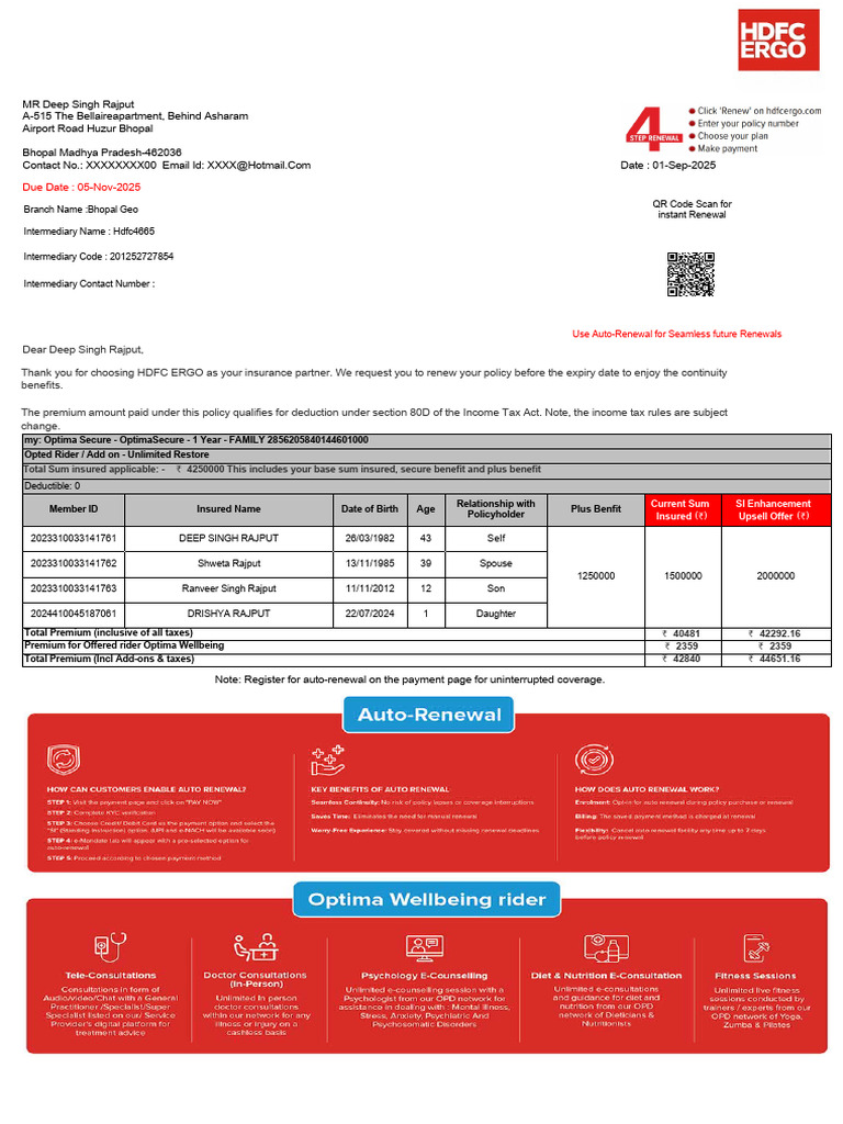 Renewal Intimation: Due Date: 05-Nov-2025 | PDF | Insurance | Economies