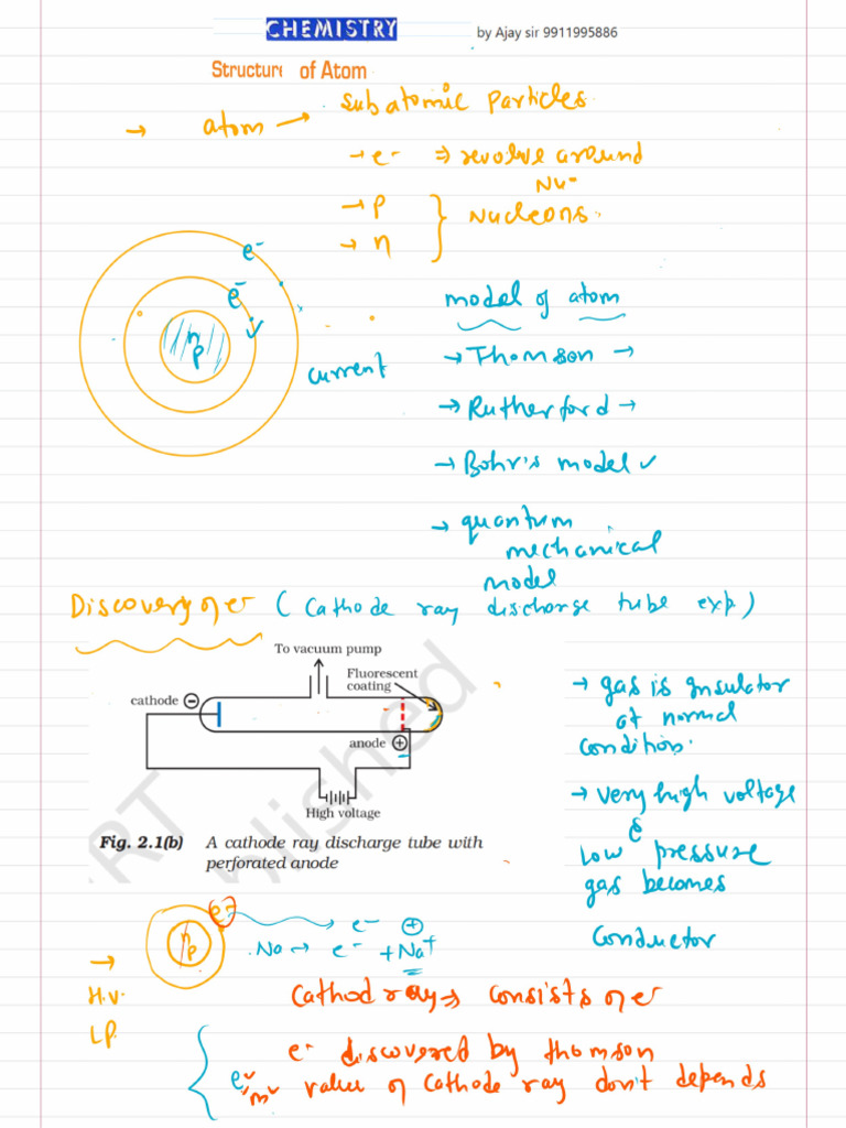 Structure of Atom Notes Class 11 | PDF