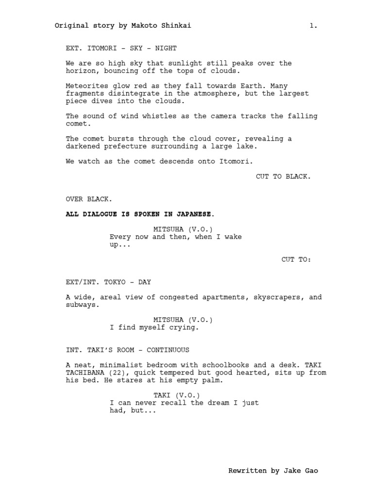 Your Name: A Screenplay Adaptation | PDF