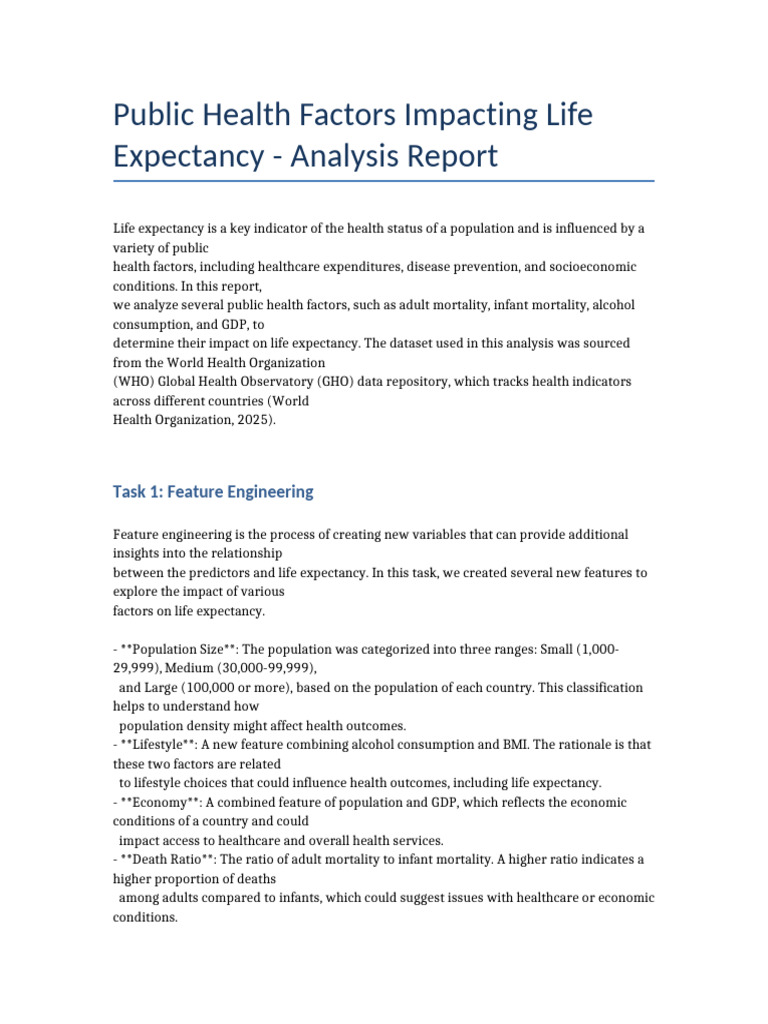 Public Health Impact On Life Expectancy Report With Visuals and ...
