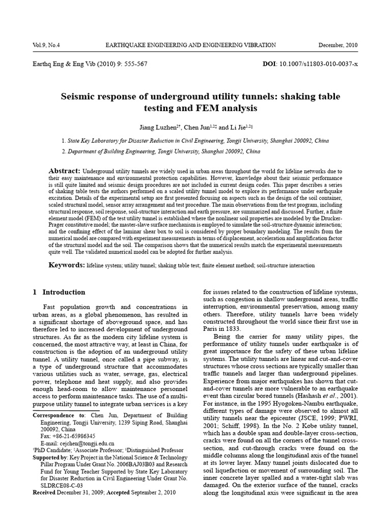 Seismic Response of Underground Utility Tunnels Shaking Table Testing ...