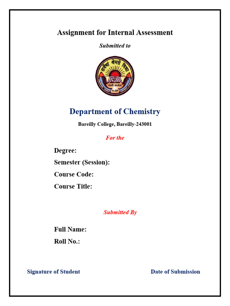 Bareilly College Assignment Front Page | PDF