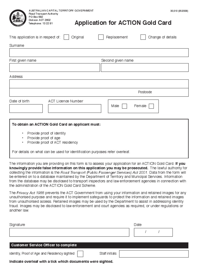 ACTION Gold Card Application Guide | PDF | Identity Document ...