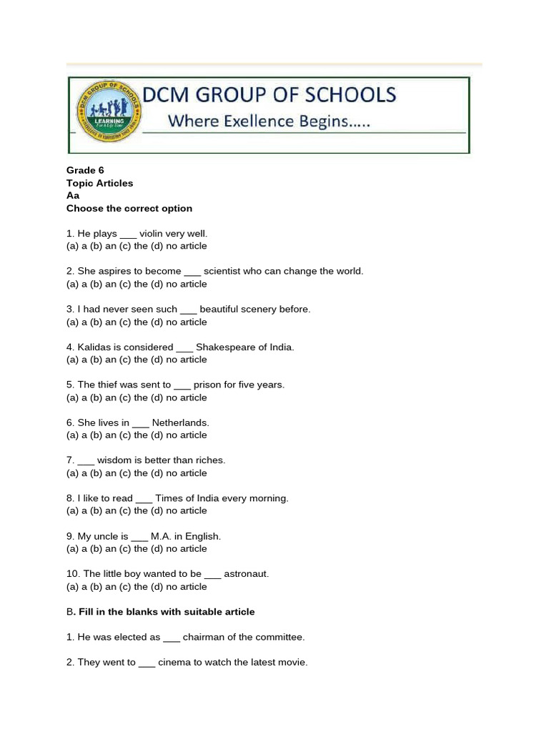 Articles, Grade 6 | PDF