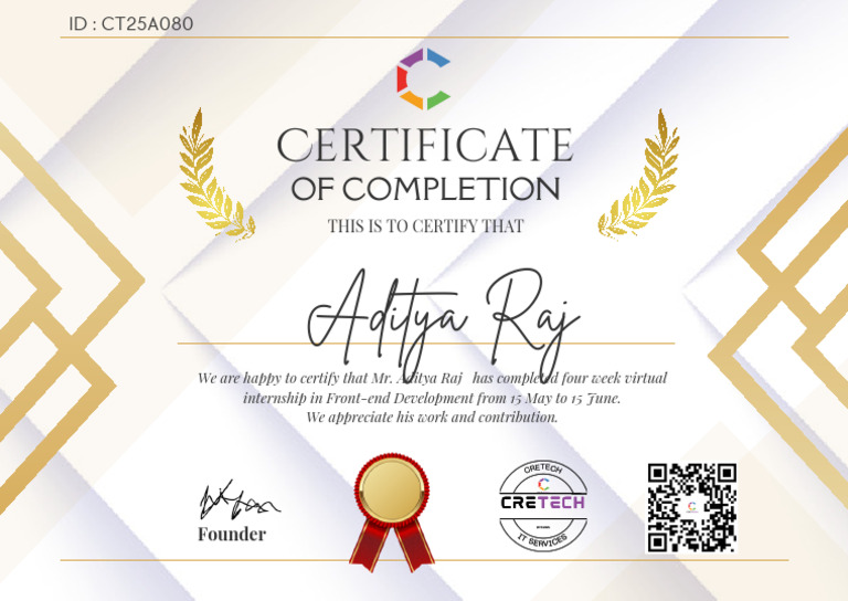CreTech Internship Completion Certificate | PDF