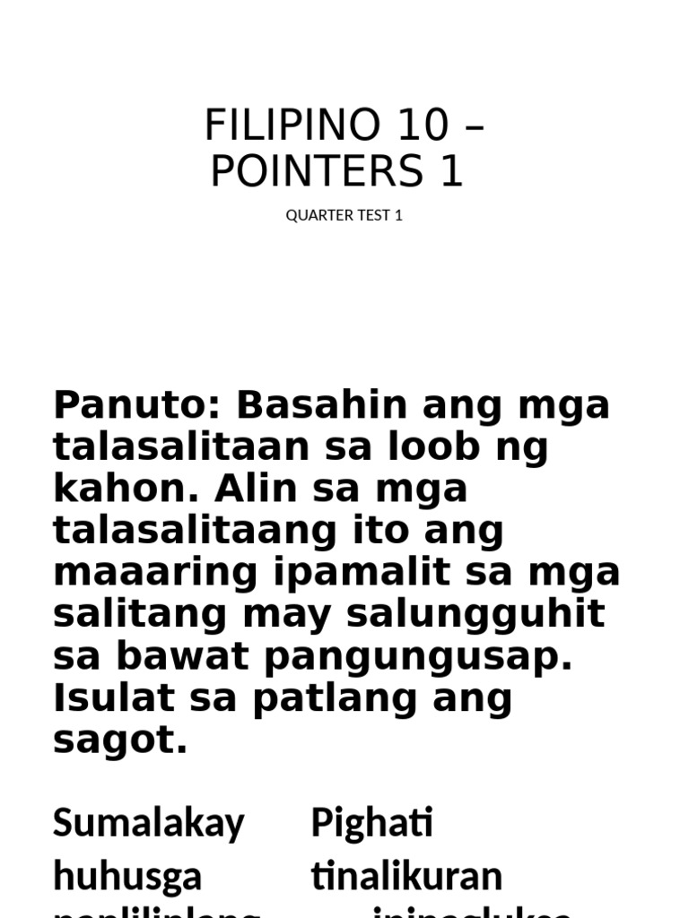 q1 - Filipino 01 - Pointers 1 | PDF
