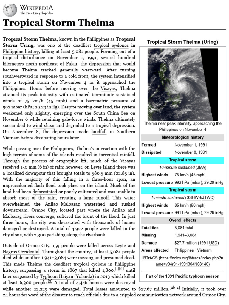 Tropical Storm Thelma - Wikipedia | PDF | Tropical Cyclones | Physical ...
