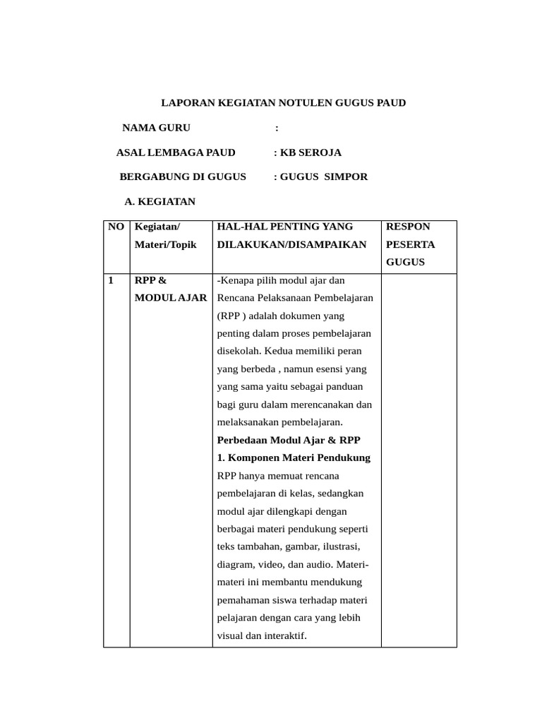 Perbedaan RPP dan Modul Ajar PAUD | PDF