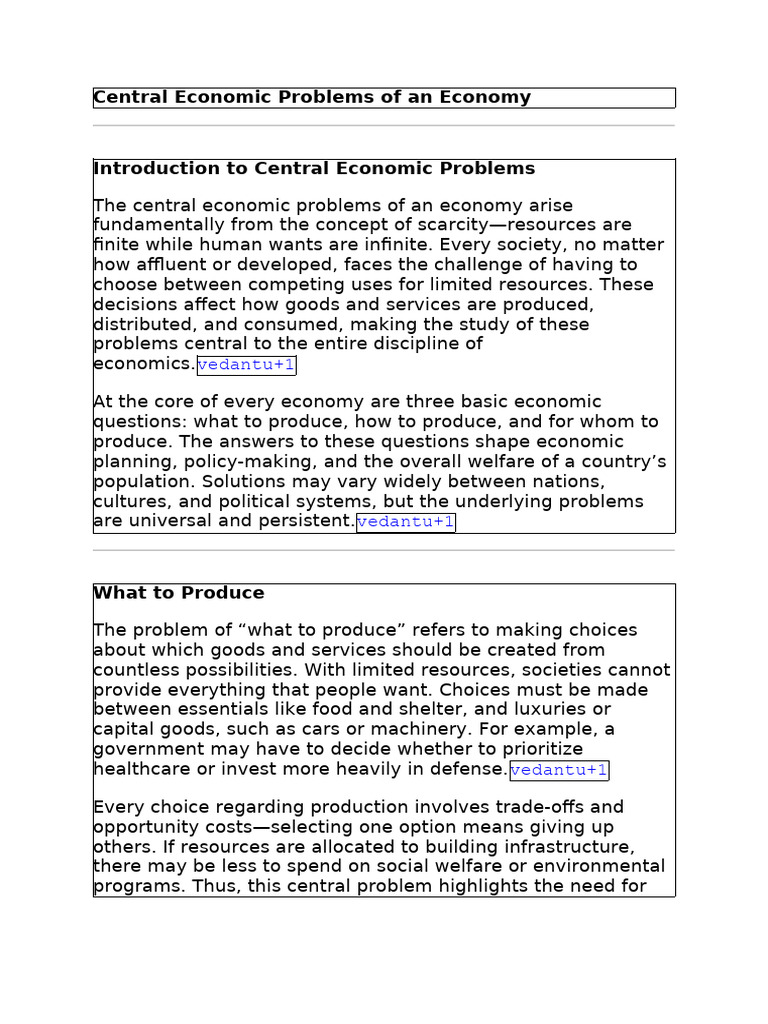 Central Economic Problems of An Economy | PDF | Market (Economics ...