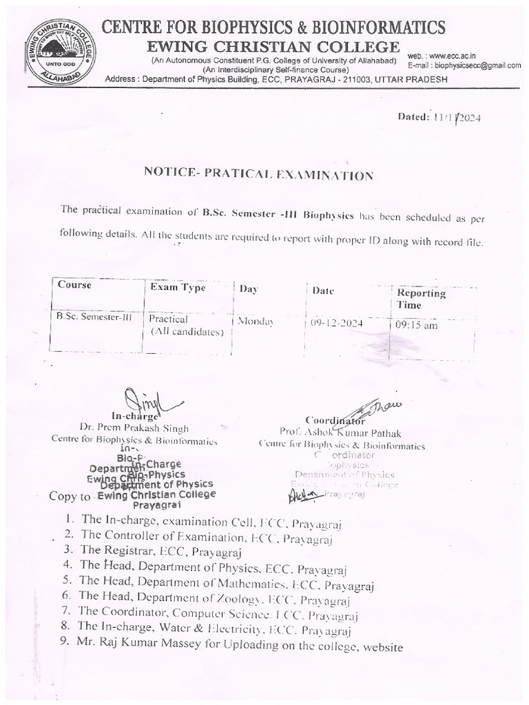 Biophysics Practical Examination Schedule of Semester-III - V - Session ...