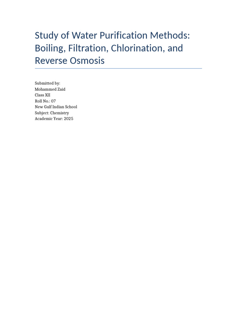Water Purification Methods Study | PDF | Water Purification | Water