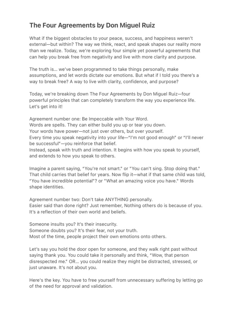 Transform Your Life with Four Agreements | PDF | Psychological Concepts ...