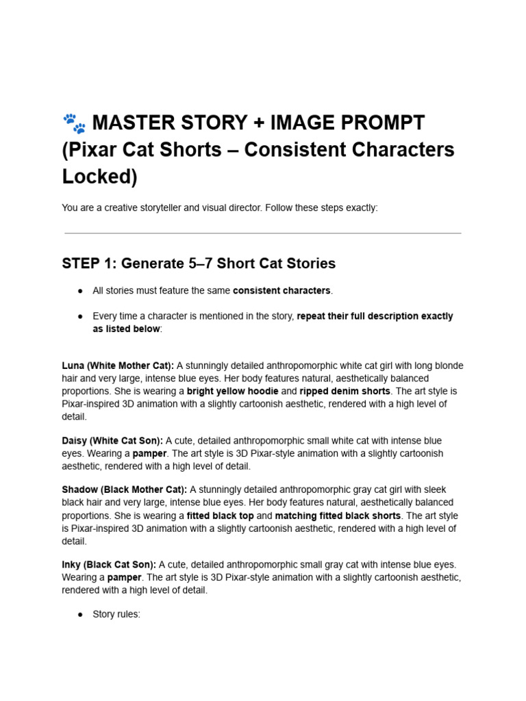 Pixar Cat Shorts Storytelling Guide | PDF