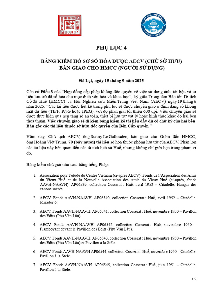 Phụ Lục 4 - Bảng Kiểm Hồ Sơ Số Hóa Được AECV Bàn Giao Cho HMCC (Đà Lạt ...
