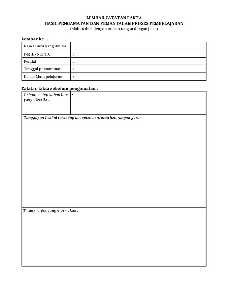 Contoh Lembar Catatan Fakta PKG_ A | PDF
