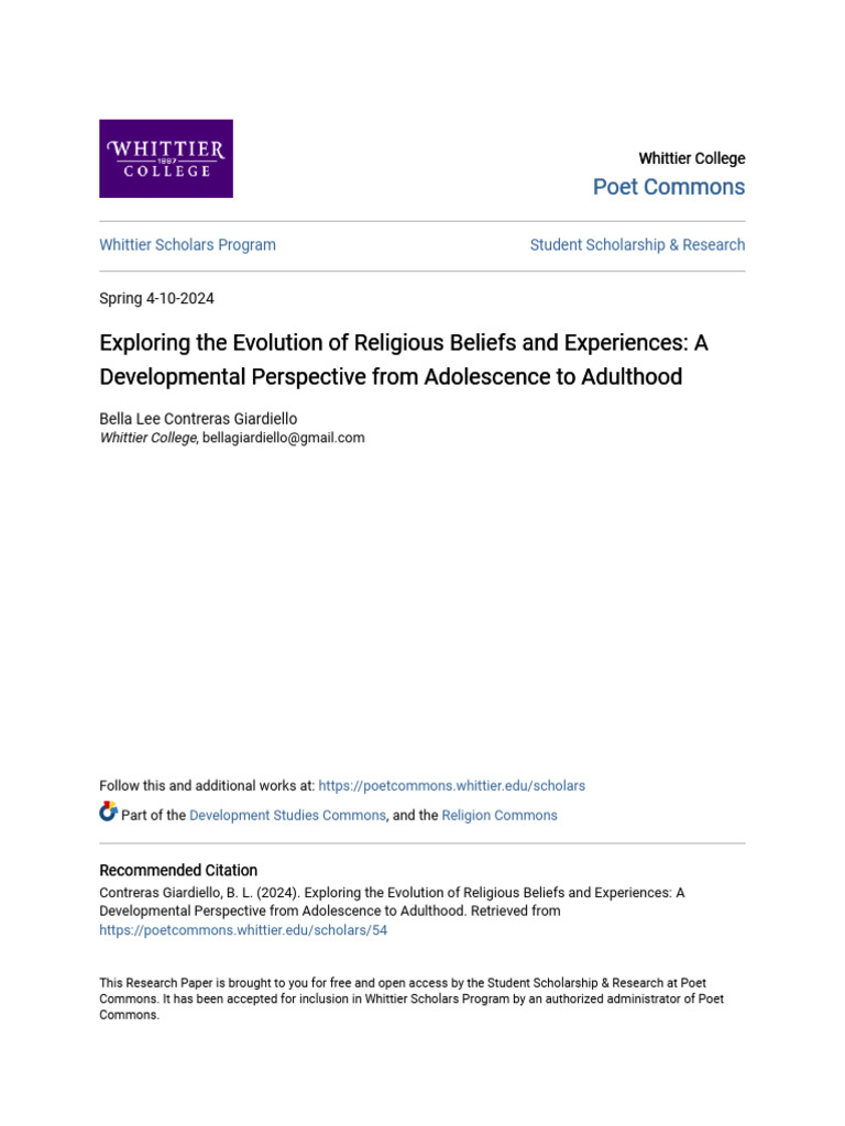 Exploring The Evolution of Religious Beliefs and Experiences - A D ...