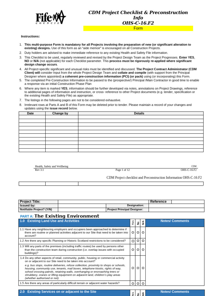 CDM Project Preconstruction Checklist | PDF | Safety | Occupational ...