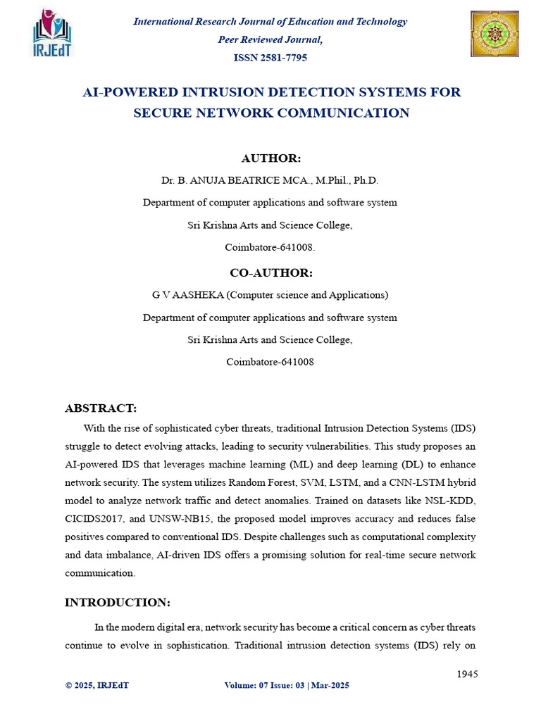 Ai-Powered Intrusion Detection Systems For Secure Network Communication ...