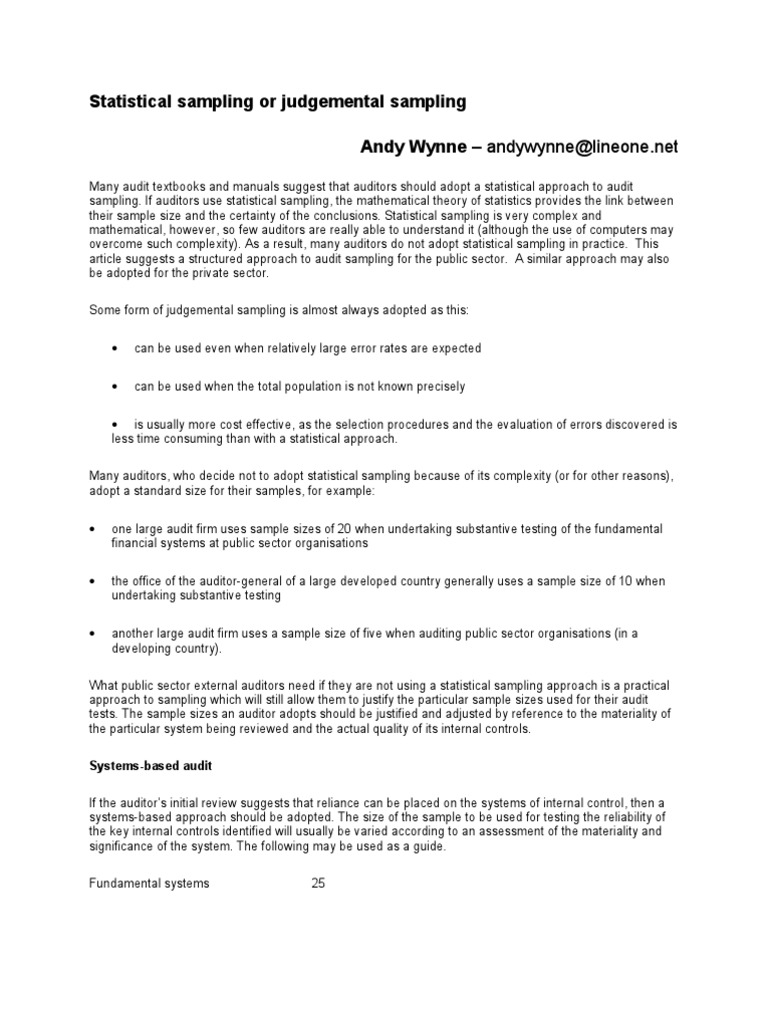 Statistical Sampling or Judgemental Sampling | PDF | Audit | Sampling ...