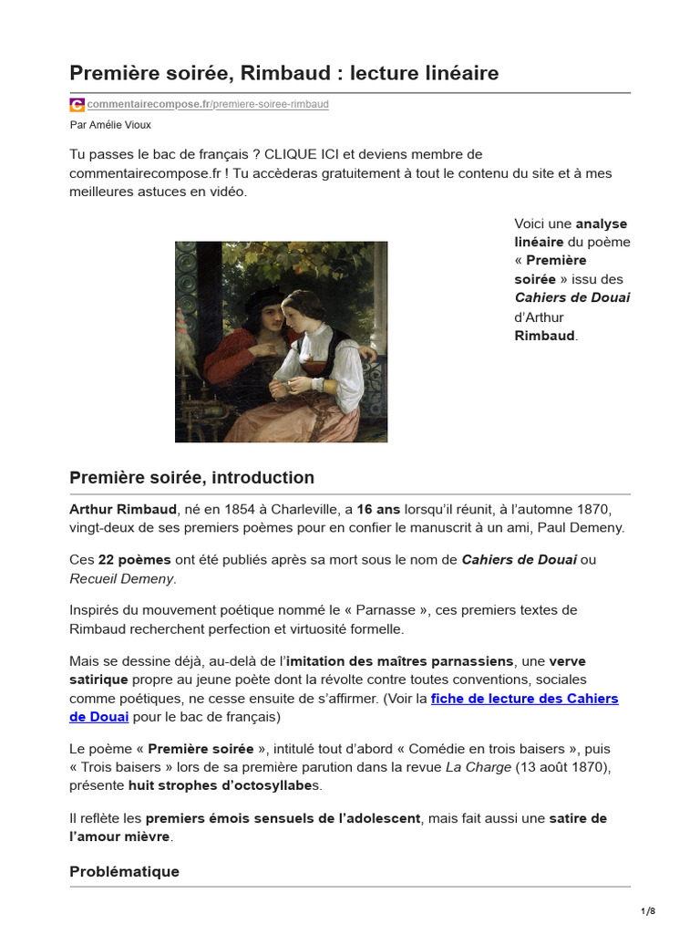 Analyse du poème "Première soirée" | PDF | Arthur Rimbaud